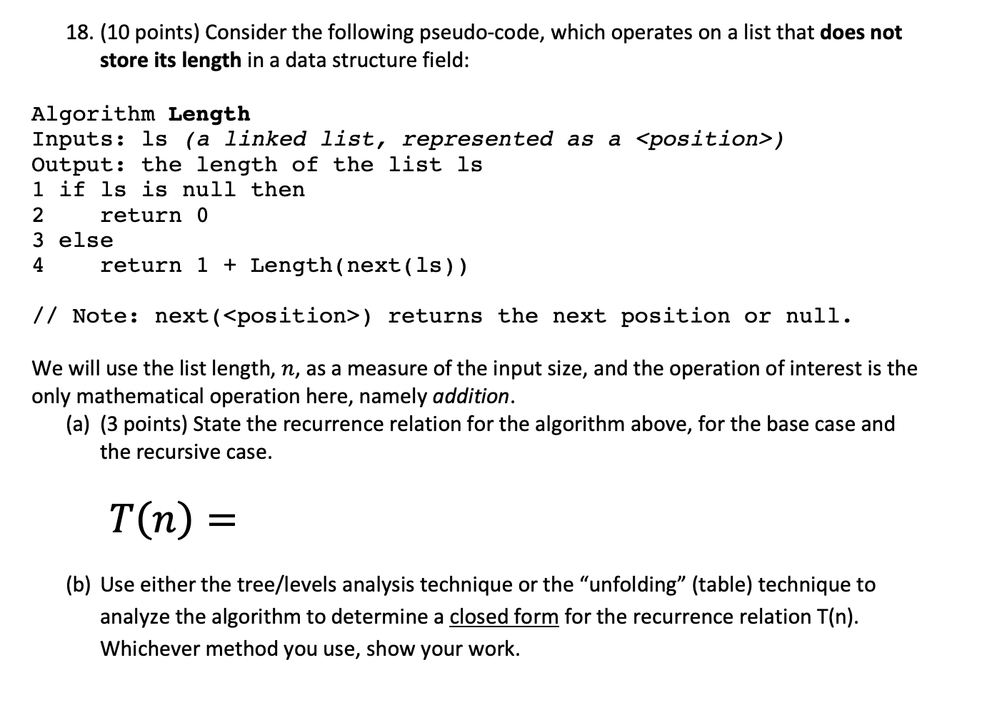 Solved 18. (10 points) Consider the following pseudo-code, | Chegg.com