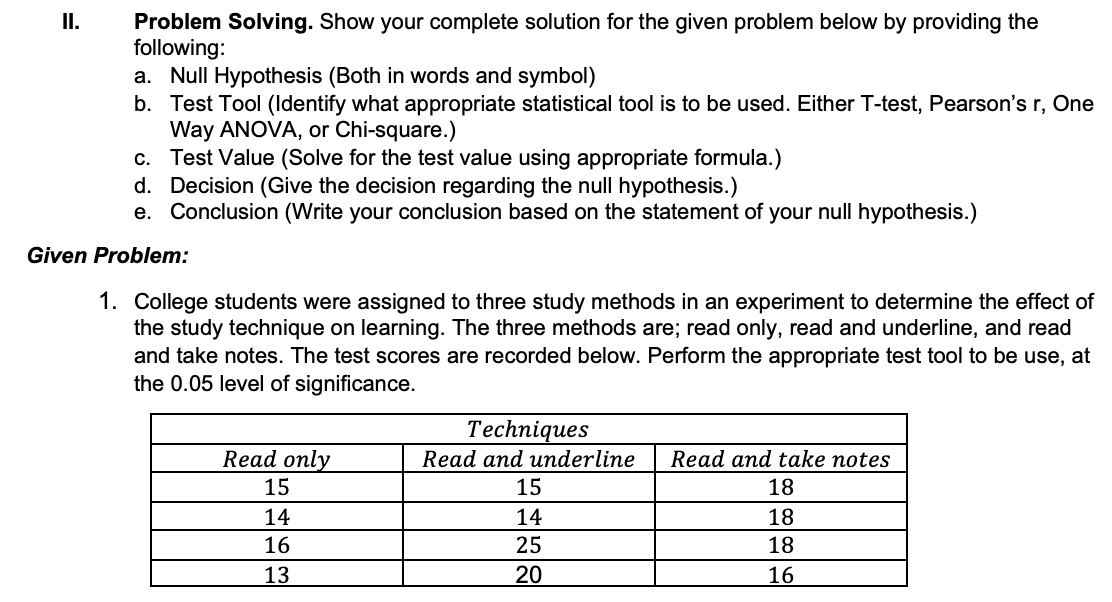 Solved II. Problem Solving. Show your complete solution for | Chegg.com