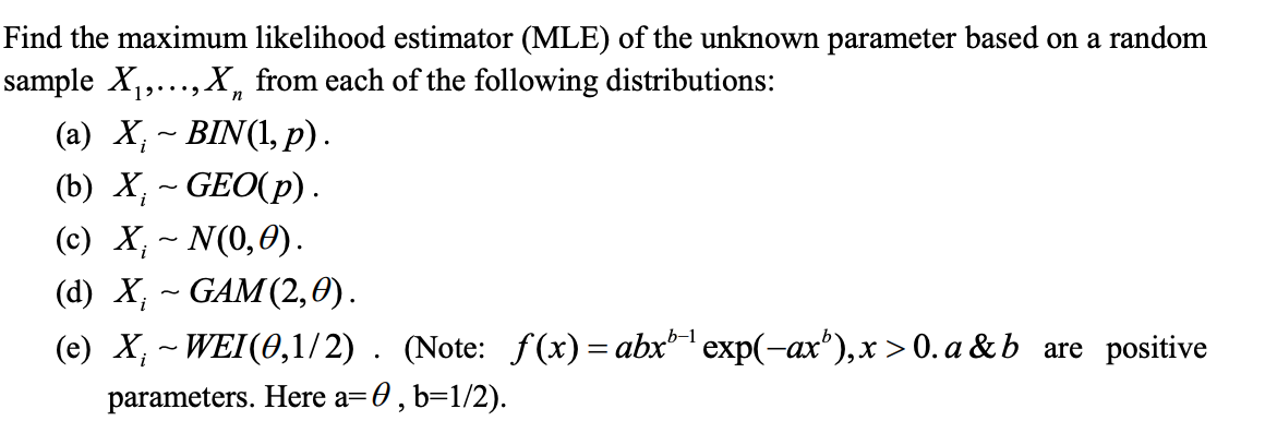 Solved Find the maximum likelihood estimator (MLE) of the | Chegg.com