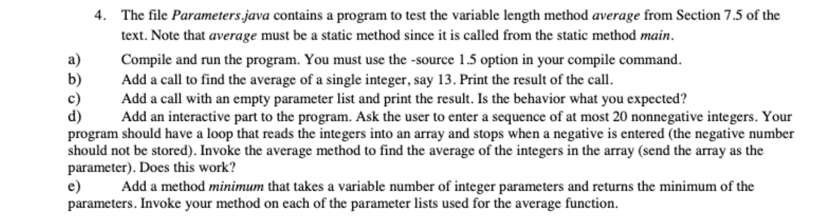 Solved 4 The File Parameters Java Contains A Program To 5615