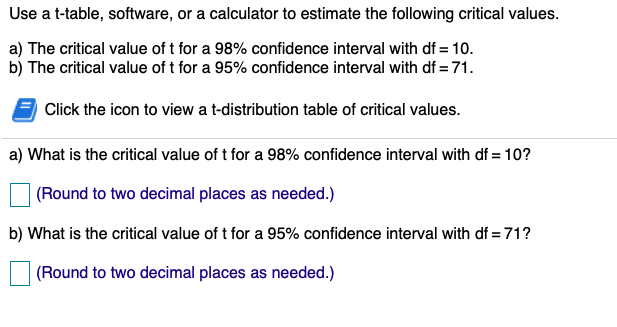 Solved Use a t-table, software, or a calculator to estimate | Chegg.com Solved Use a t-table, software, or a calculator to estimate | Chegg.com