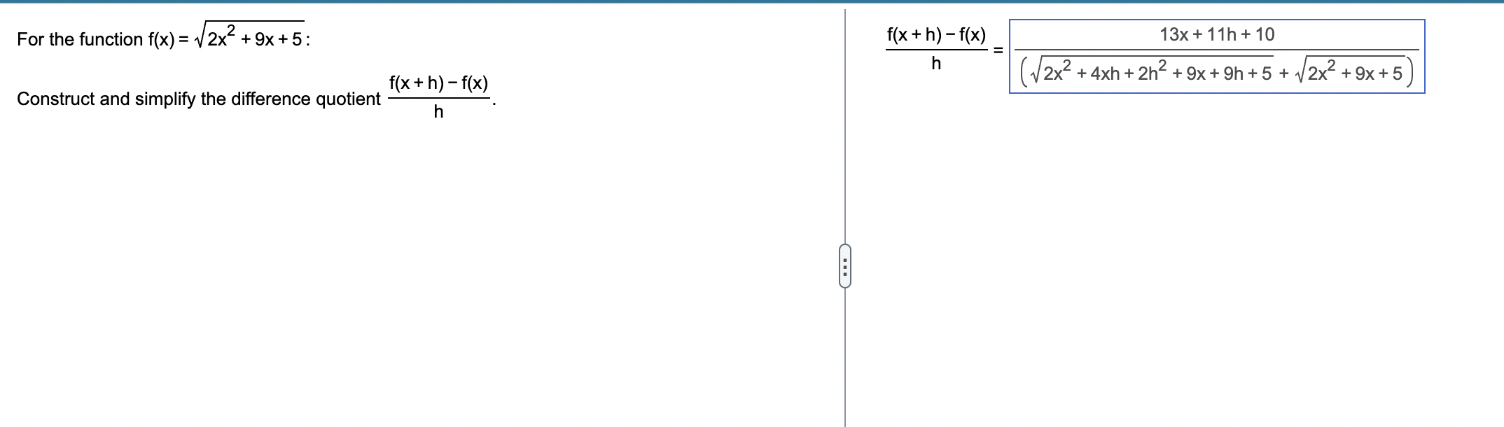 Solved For the function f(x)=2x2+9x+5 : Construct and | Chegg.com