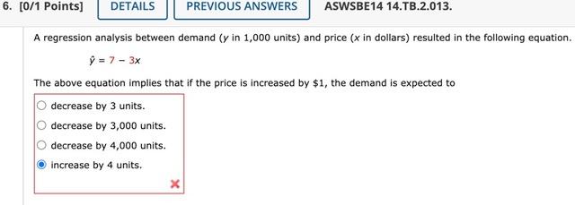 Solved A regression analysis between demand ( y in 1,000 | Chegg.com