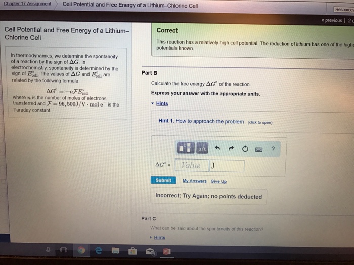 Solved Chapter. 17 Assignment Cell Potential and Free Energy | Chegg.com