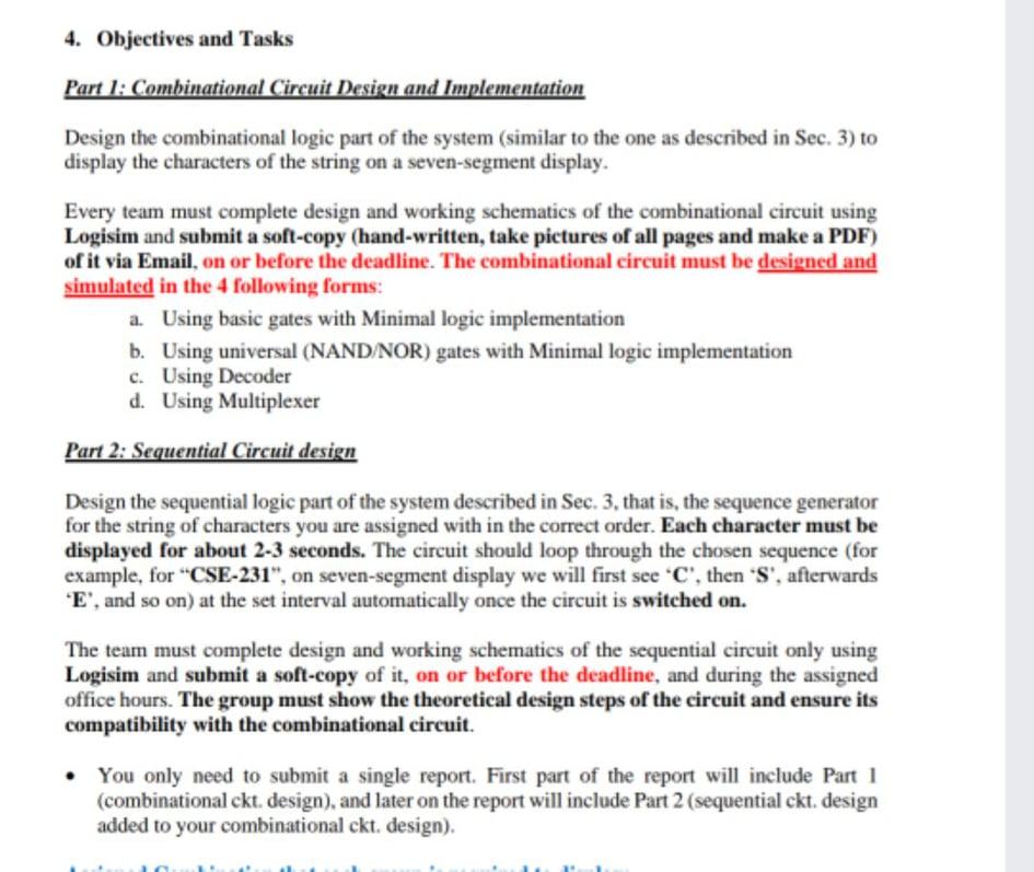 4. Objectives and Tasks Part 1: Combinational Circuit | Chegg.com