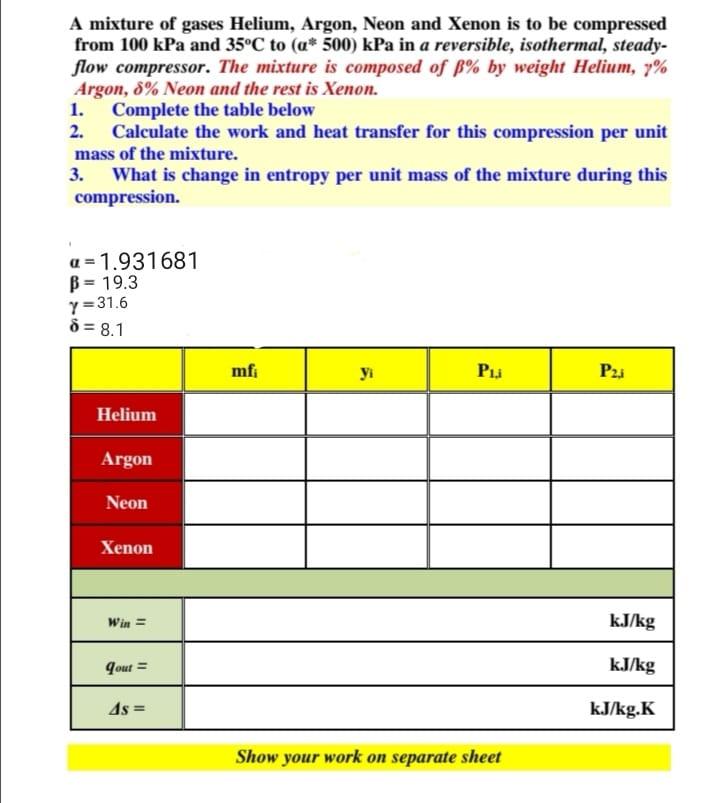 Solved A mixture of gases Helium, Argon, Neon and Xenon is | Chegg.com