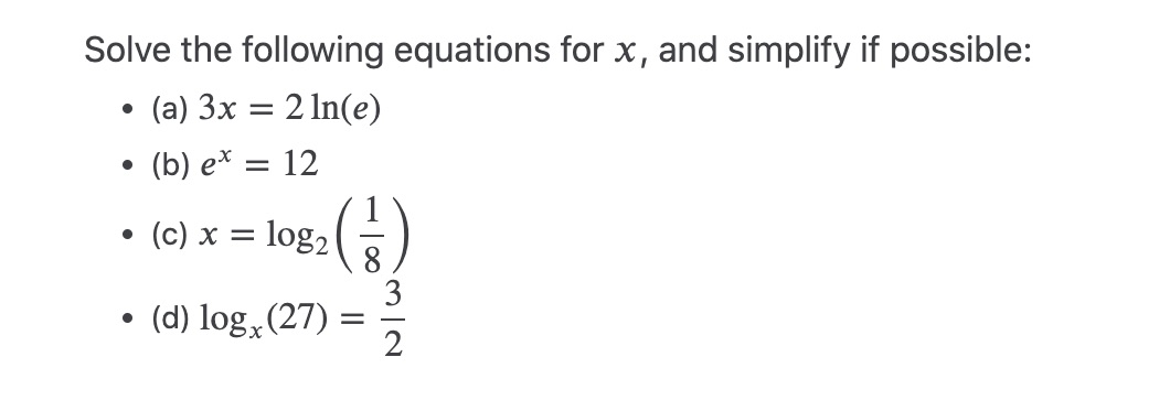 Solved Solve the following equations for x, and simplify if | Chegg.com