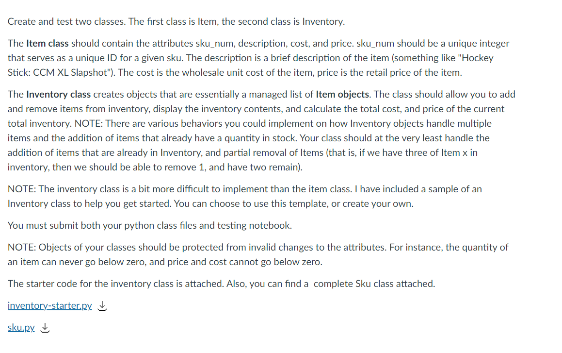 Solved In Python code for inventory class Inventory: | Chegg.com