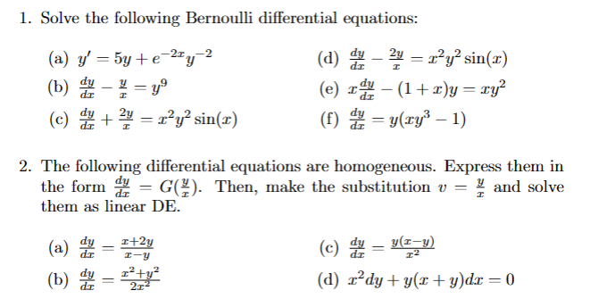1. Solve the following Bernoulli differential | Chegg.com