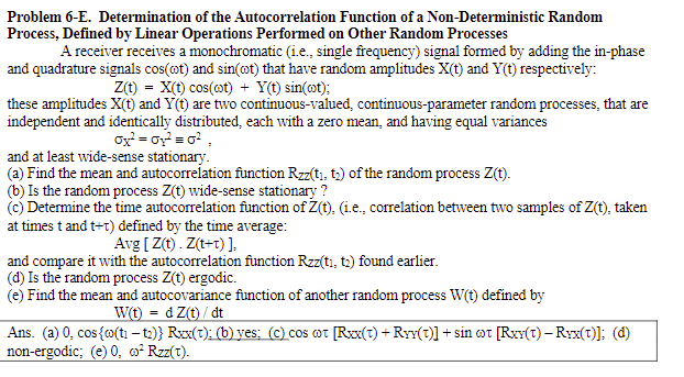 Solved Problem 6-E. Determination of the Autocorrelation | Chegg.com