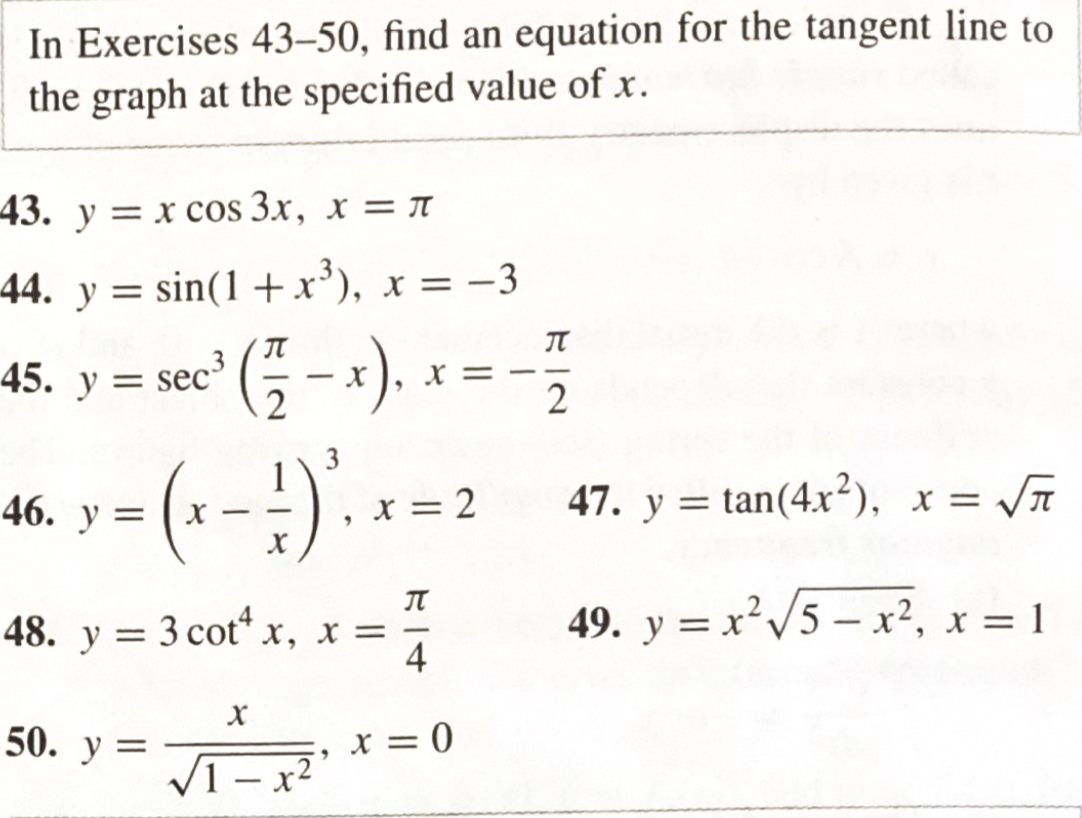 Solved In Exercises 43−50, find an equation for the tangent | Chegg.com