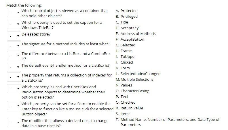 Solved Match the following: Which control object is viewed | Chegg.com