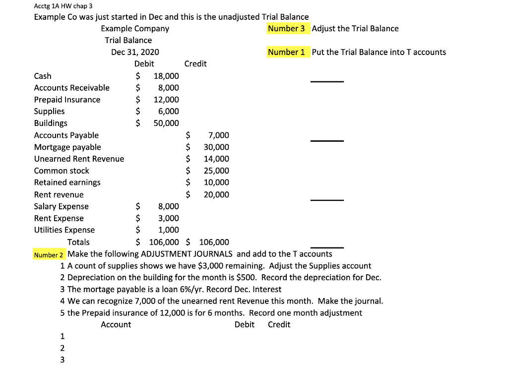 Solved Do the 3 steps in the file Acctg 1A Chap 3 HW f21. | Chegg.com