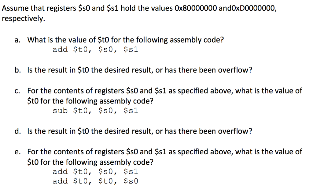 Solved Assume that registers $s0 and $s1 hold the values | Chegg.com