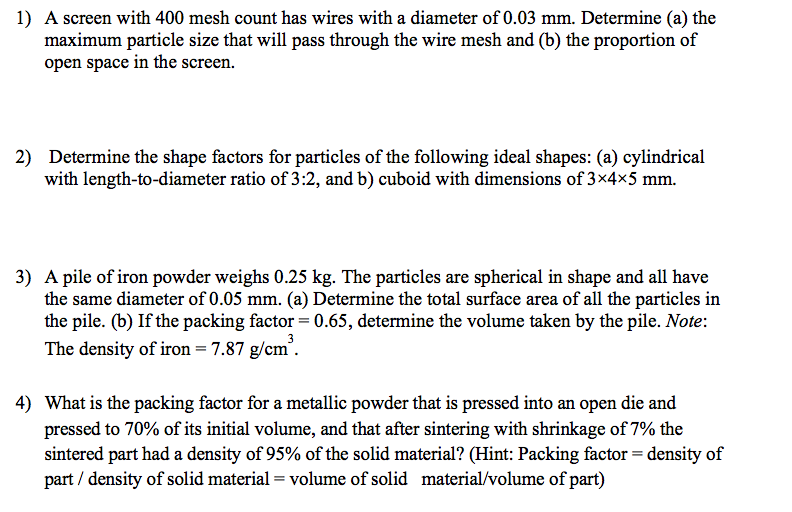 Solved A screen with 400 mesh count has wires with a | Chegg.com