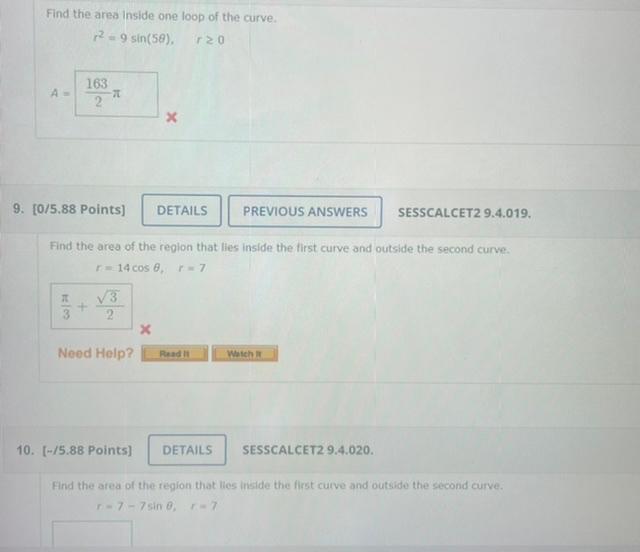 Solved Find the area inside one loop of the curve. | Chegg.com