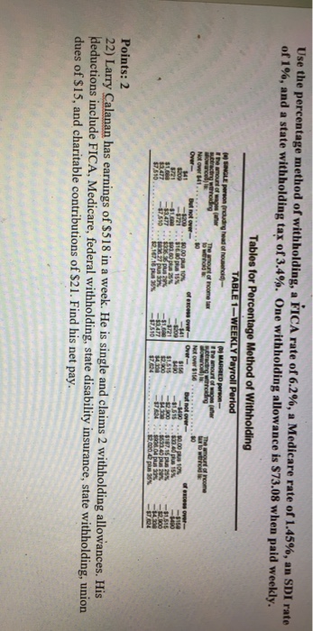 Solved Use the percentage method of withholding, a FICA rate | Chegg.com