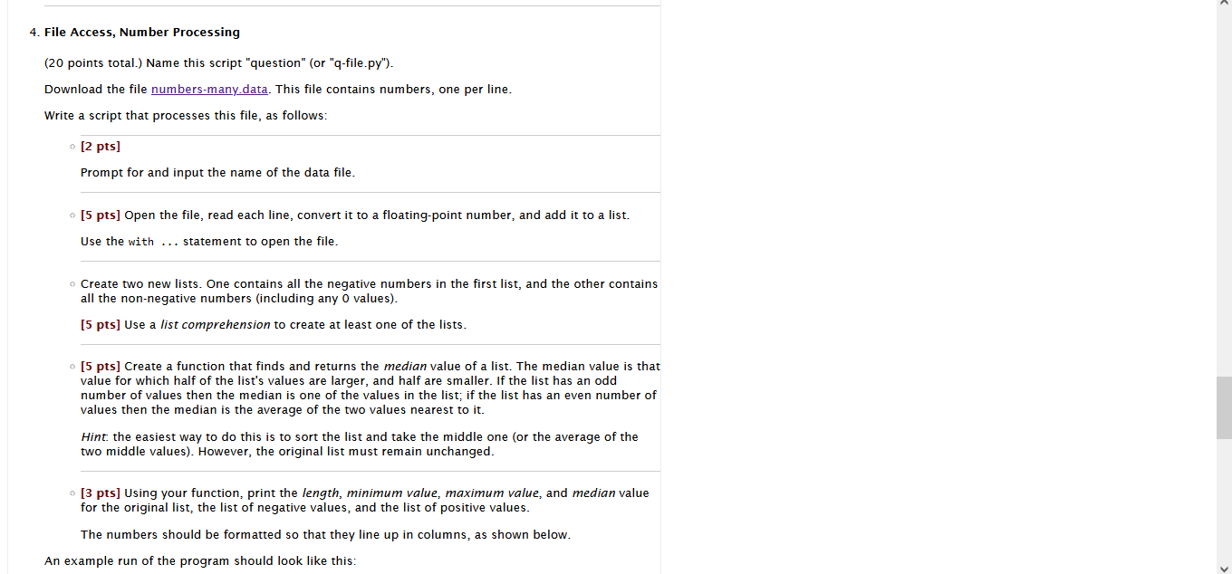 Solved 4. File Access, Number Processing (20 points total.) | Chegg.com