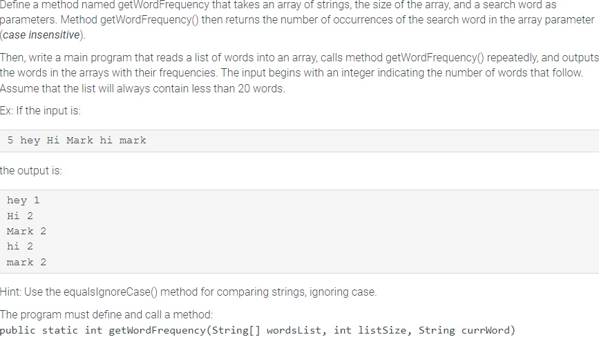 Solved Defıne a method named getWord-requency that takes an | Chegg.com
