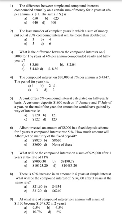 Solved 1 The difference between simple and compound | Chegg.com