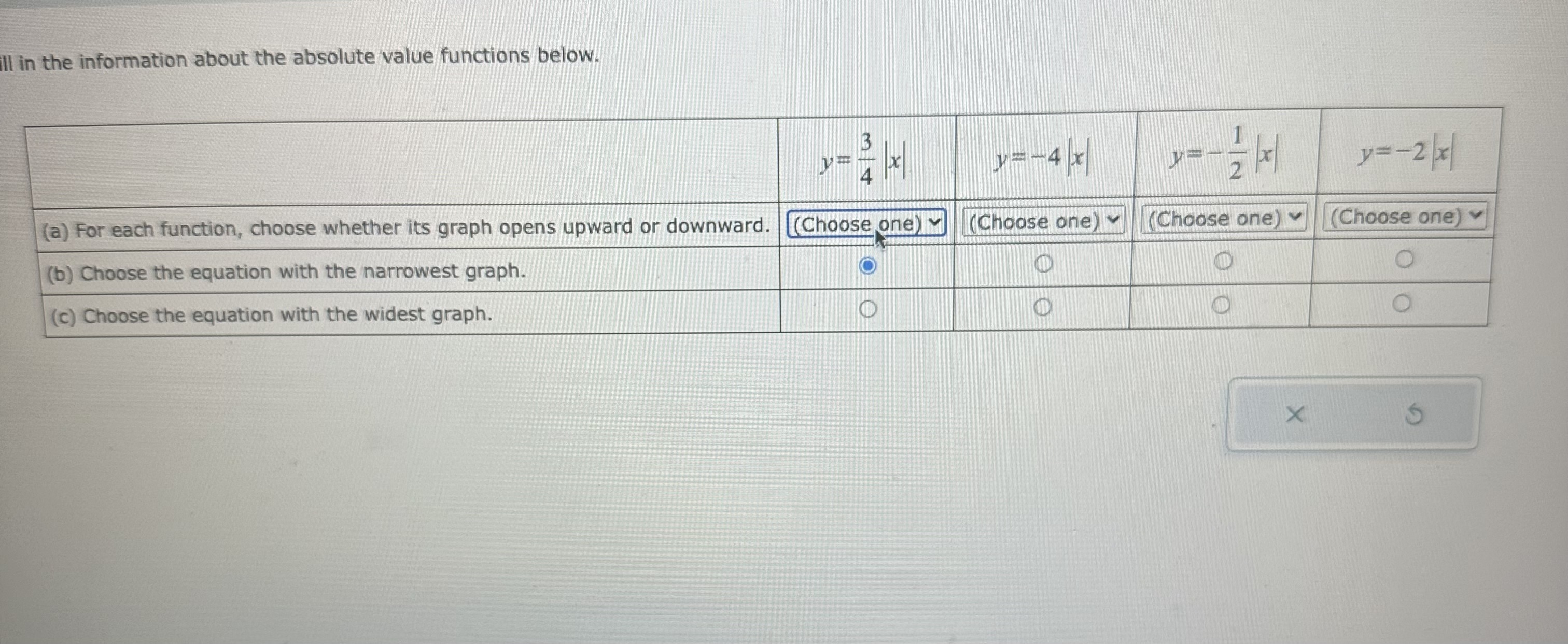 Solved fIll in the information about the absolute value | Chegg.com