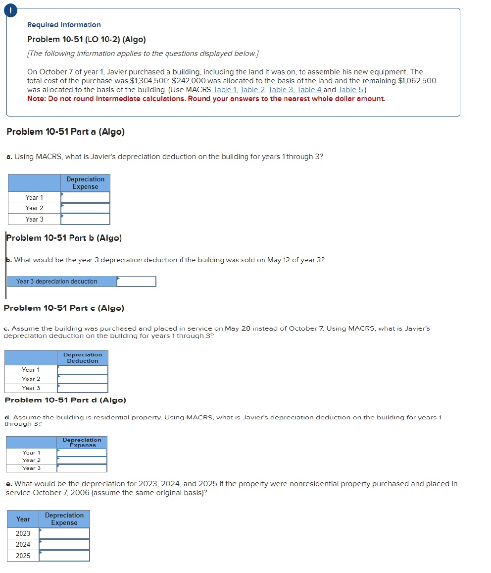 Solved !Required informationProblem 10-51 (LO | Chegg.com