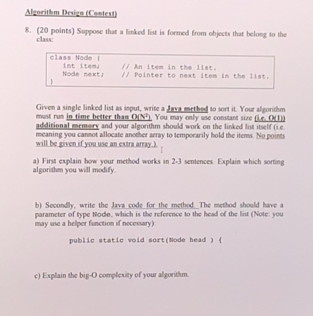 Solved Algorithm Design Context 8 20 Points Suppose 