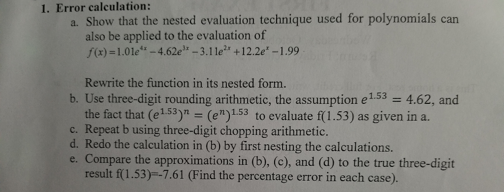 Solved 1. Error calculation: a. Show that the nested | Chegg.com