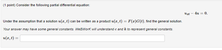 Solved (1 point) Consider the following partial differential | Chegg.com