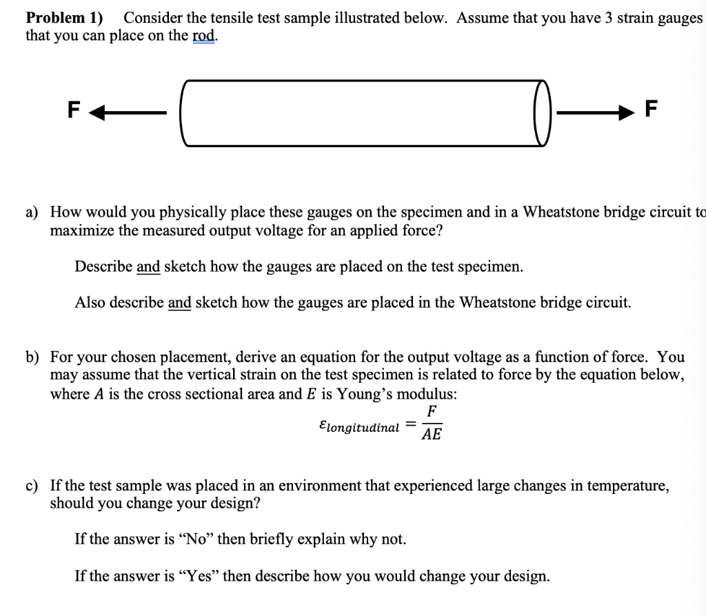 Solved Problem 1) Consider the tensile test sample | Chegg.com