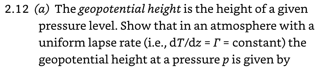 Solved 2.12 (a) The geopotential height is the height of a | Chegg.com