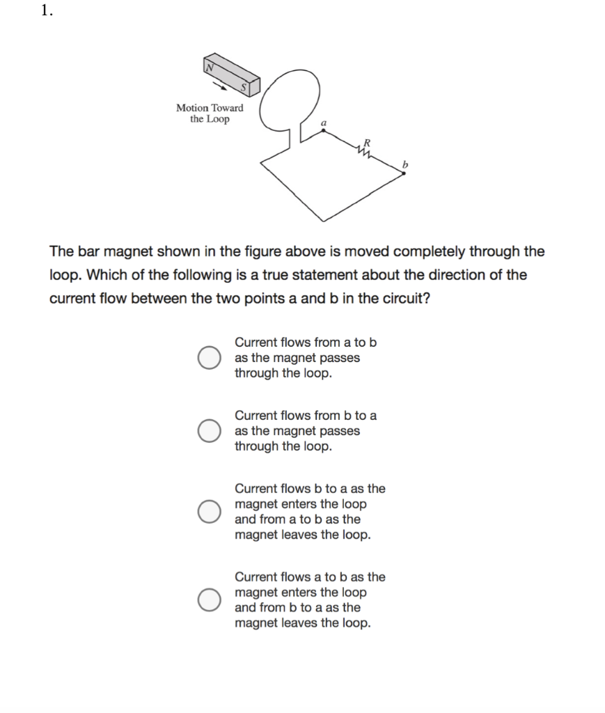 Solved 1. Motion Toward the Loop The bar magnet shown in the | Chegg.com