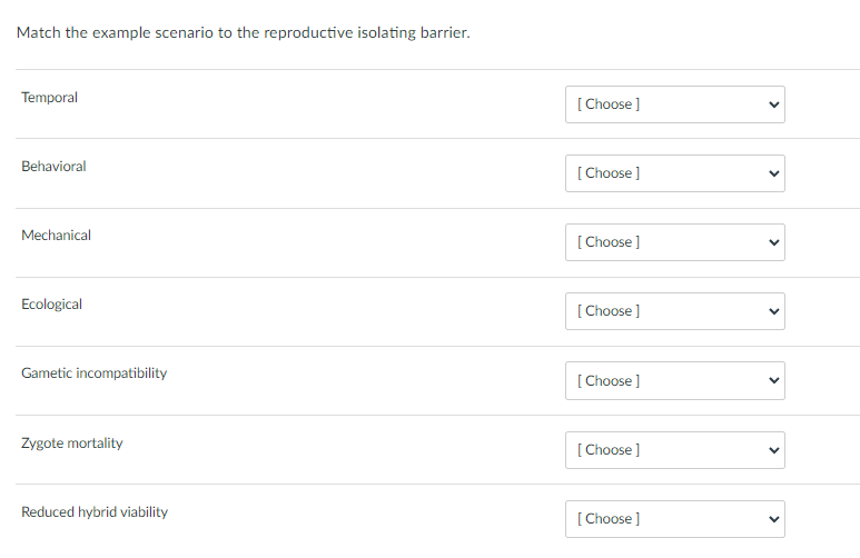 Solved Match the example scenario to the reproductive | Chegg.com