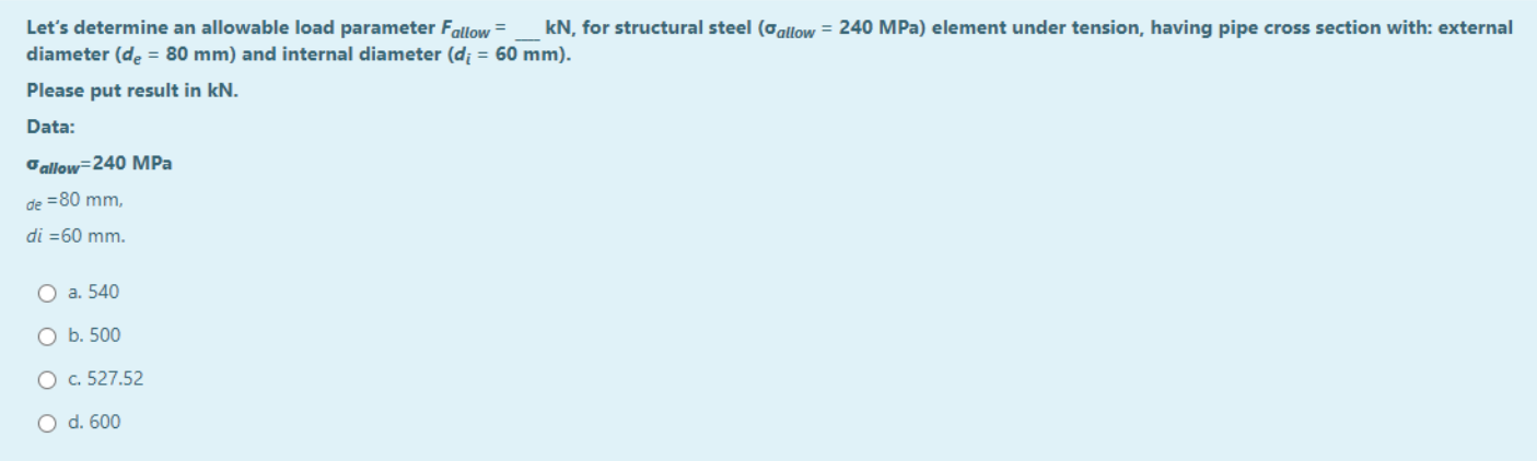 Solved Let's determine an allowable load parameter Fallow = | Chegg.com
