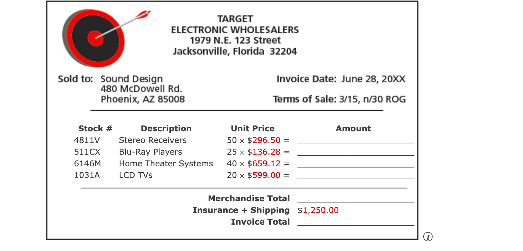 Solved TARGET ELECTRONIC WHOLESALERS 1979 N.E. 123 Street | Chegg.com