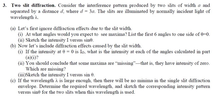 Solved 3. Two slit diffraction. Consider the interference | Chegg.com