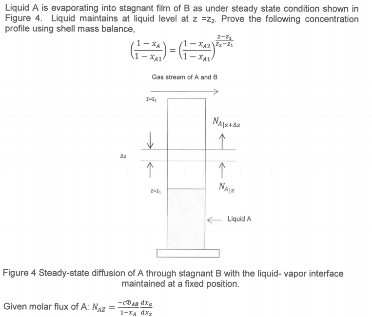 Solved Liquid A is evaporating into stagnant film of B as | Chegg.com
