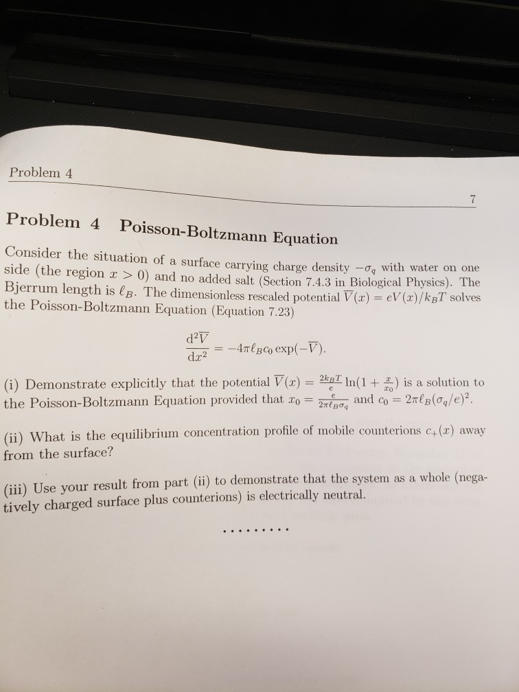 Solved Problem 4 Problem 4 Poisson-Boltzmann Equation | Chegg.com