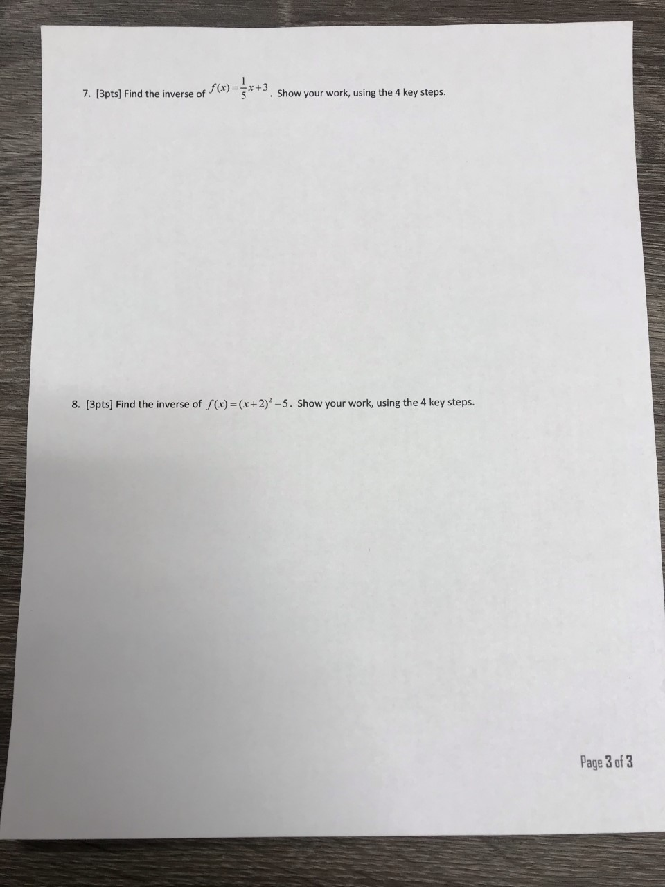Solved 7. [3pts) Find the inverse of Show your work, using | Chegg.com
