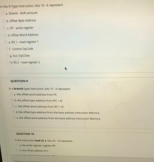 In the R-Type Instruction, bits 10-6 represent a. | Chegg.com