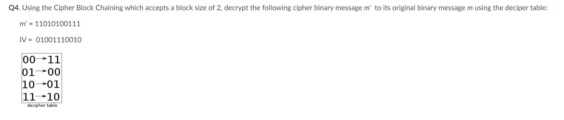 Solved Q4. Using the Cipher Block Chaining which accepts a | Chegg.com