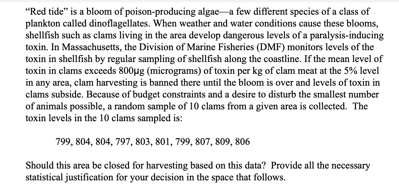 “Red tide” is a bloom of poison-producing algae—a few | Chegg.com