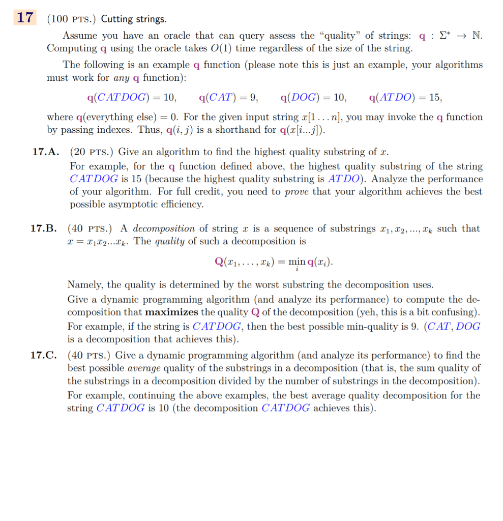 17 (100 PTS.) Cutting strings. Assume you have an | Chegg.com