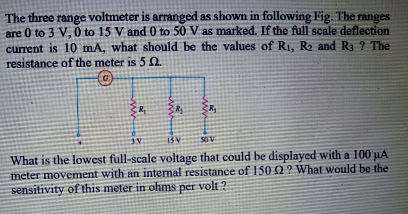 Solved The three range voltmeter is arranged as shown in | Chegg.com