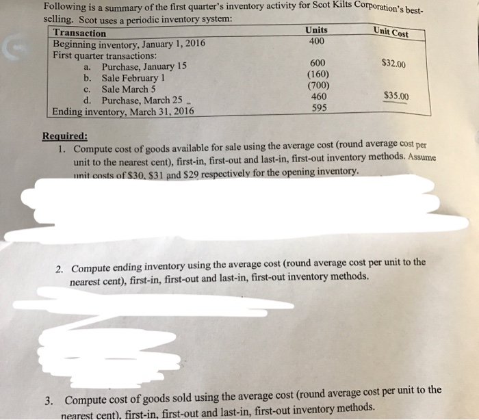 Solved Following is a summary of the first quarter's | Chegg.com