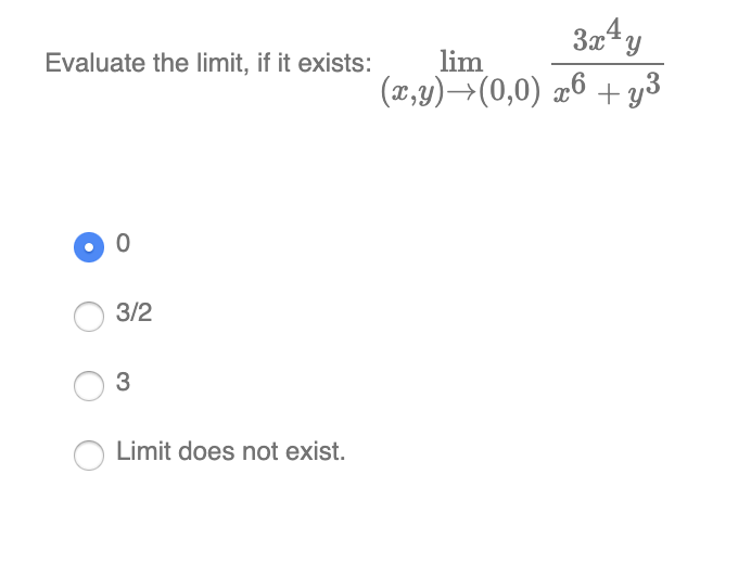 Solved 3x4y Evaluate the limit, if it exists: lim | Chegg.com