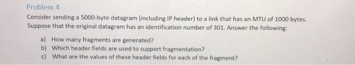 Solved Problem 4 Consider sending a 5000-byte datagram | Chegg.com