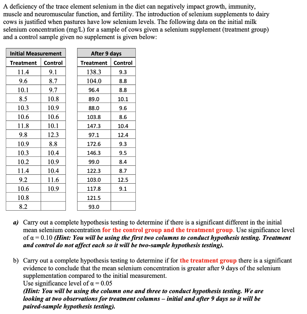 Solved A deficiency of the trace element selenium in the | Chegg.com