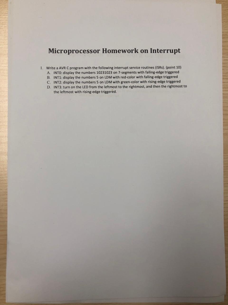 Solved Microprocessor Homework On Interrupt 1 Write A Avr C 1682
