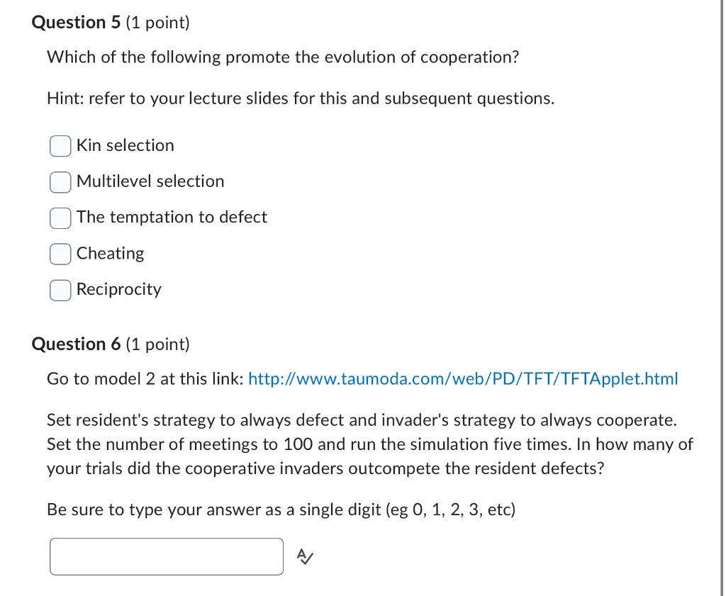 Solved Which of the following promote the evolution of | Chegg.com